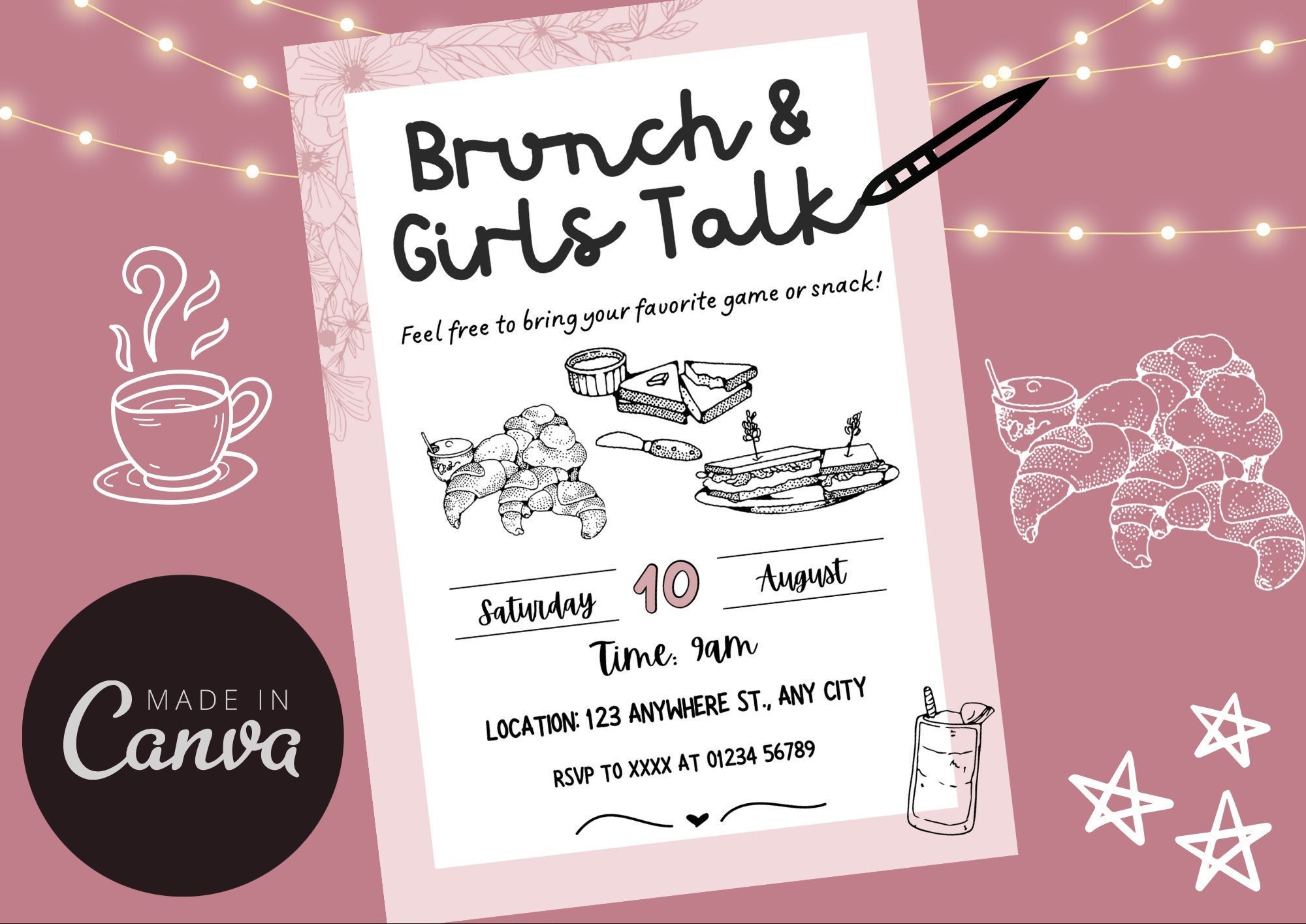 Editable Birthday Brunch Invite - Girls Brunch Party, Friends Brunch ...