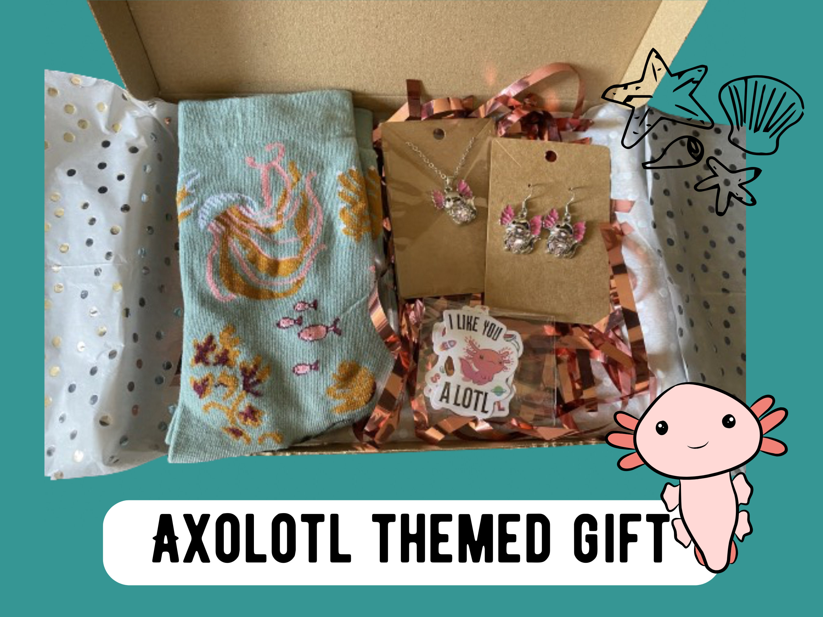 Axolotl Lover's Letterbox Gift Set Quirky Axolotl Earrings, Heart ...