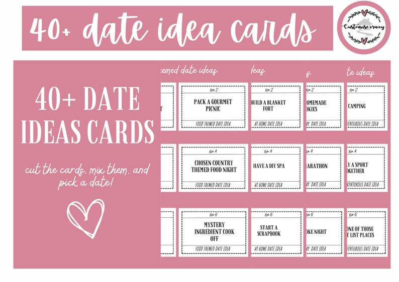 40+ Date Night Idea Cards, Printable Date Night Cards, Romantic Gift ...