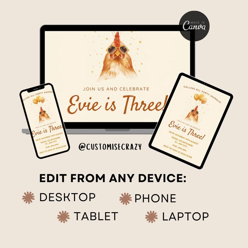 Farm Birthday Invitation Template | Editable Canva | Chicken Party ...