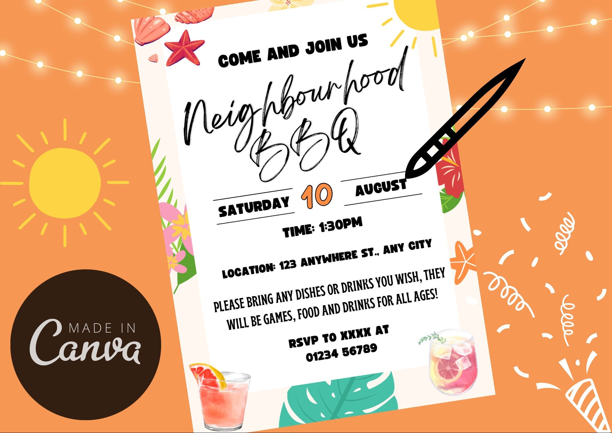 Neighborhood BBQ Save the Date Invite - Community Barbecue Party ...