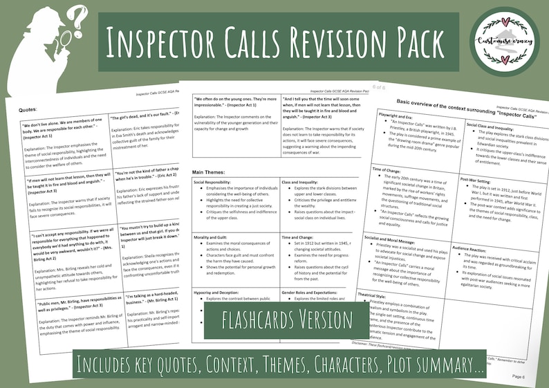 Inspector Calls Revision Guide English Literature GCSE Revision ...