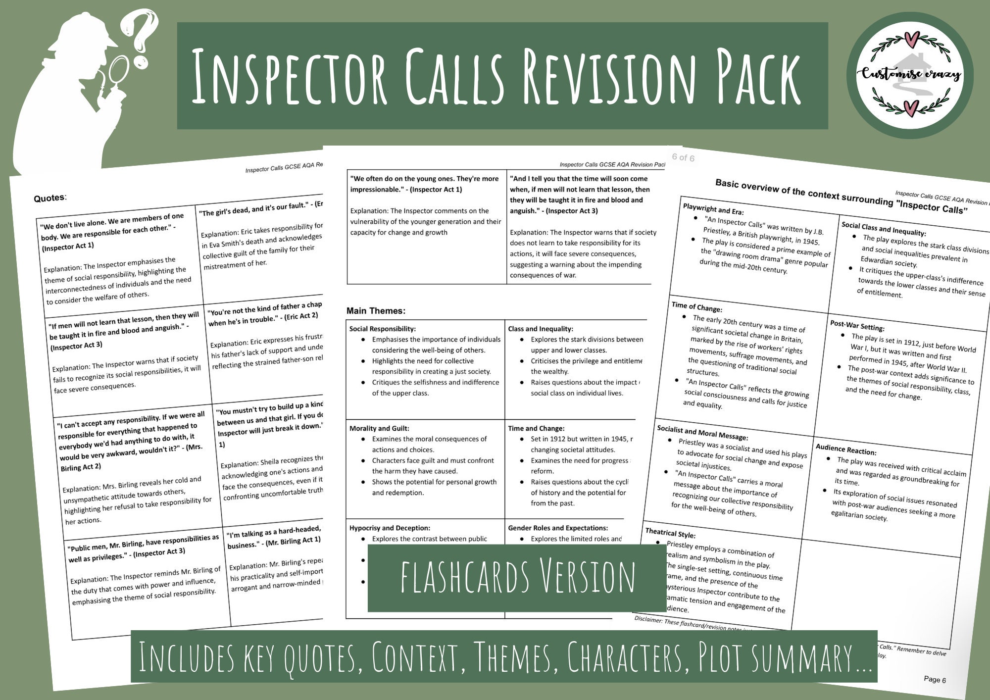 Inspector Calls Revision Guide English Literature GCSE Revision ...