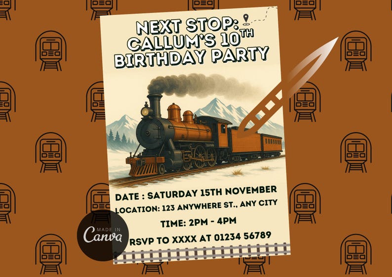Editable Train Birthday Invitation - Train Theme Party Invite - All ...