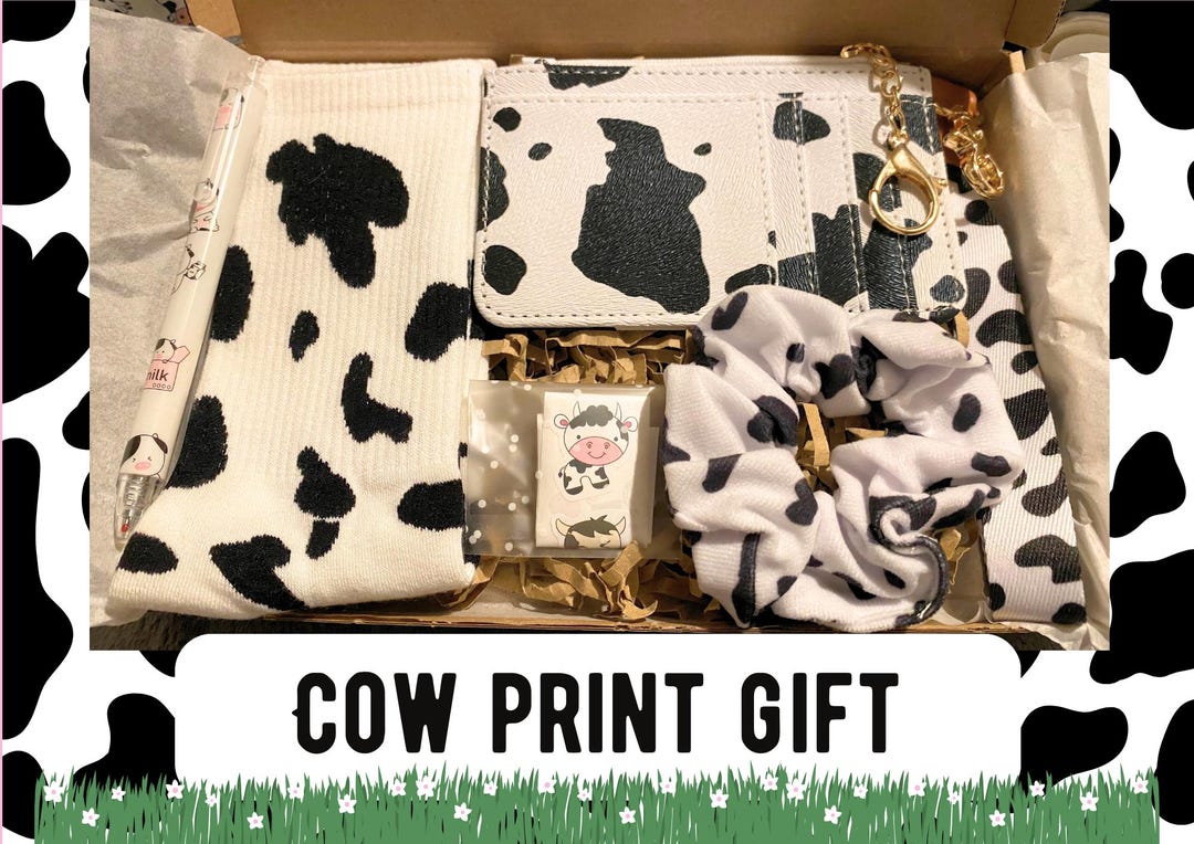 Cow Print Letterbox Gift Set – Cute Cow Themed Hamper With Socks, Money ...