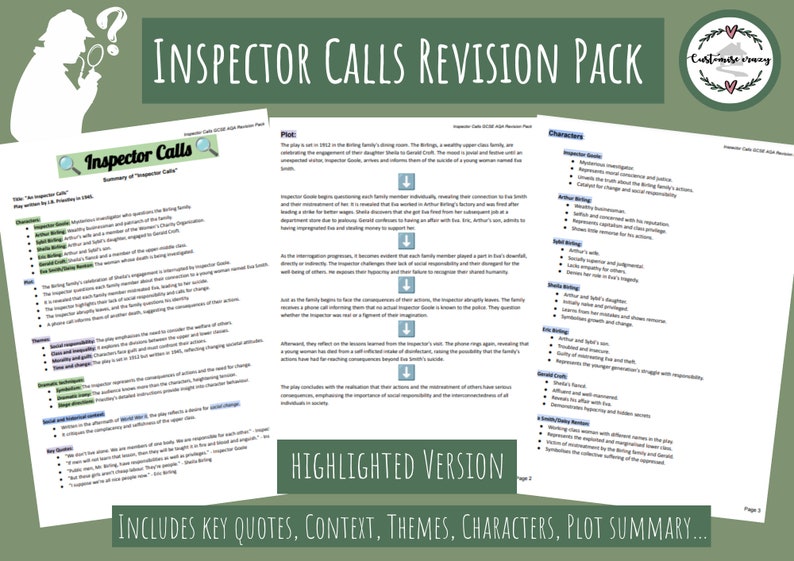 Inspector Calls Revision Guide English Literature GCSE Revision ...