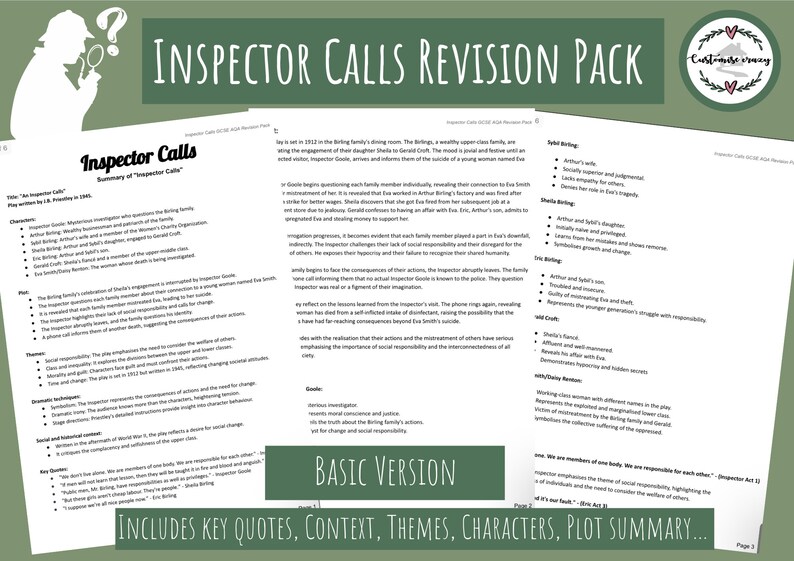 Inspector Calls Revision Guide English Literature GCSE Revision ...