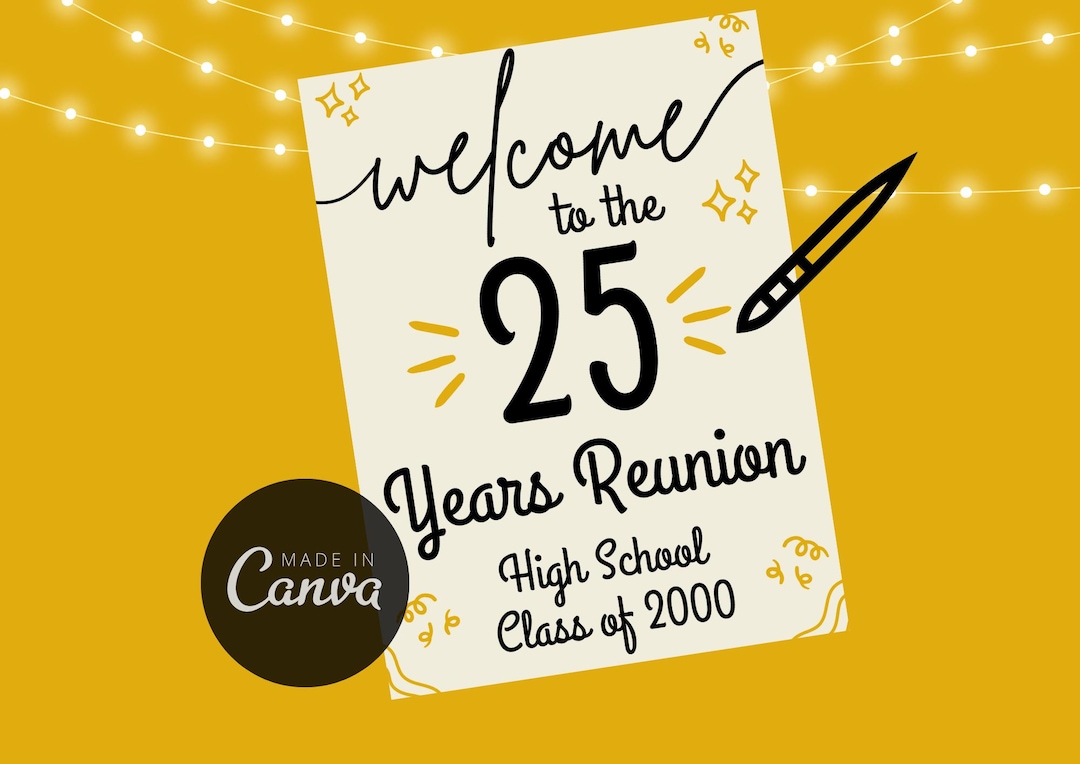 Class Reunion Welcome Sign Template 25 Years - Editable Canva Poster ...