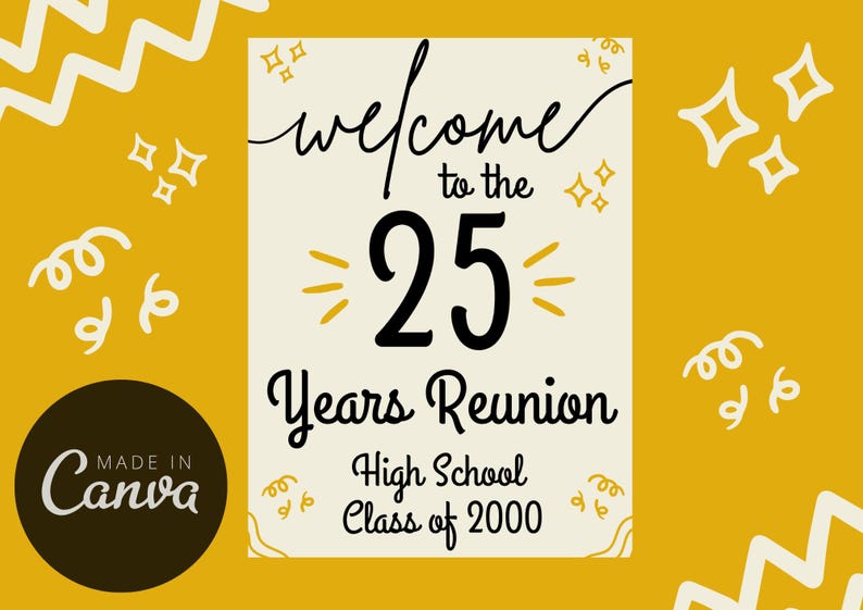 Class Reunion Welcome Sign Template 25 Years - Editable Canva Poster ...