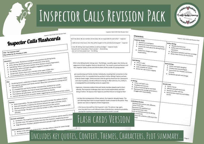 Inspector Calls Revision Guide English Literature GCSE Revision Characters, Themes & Context ...