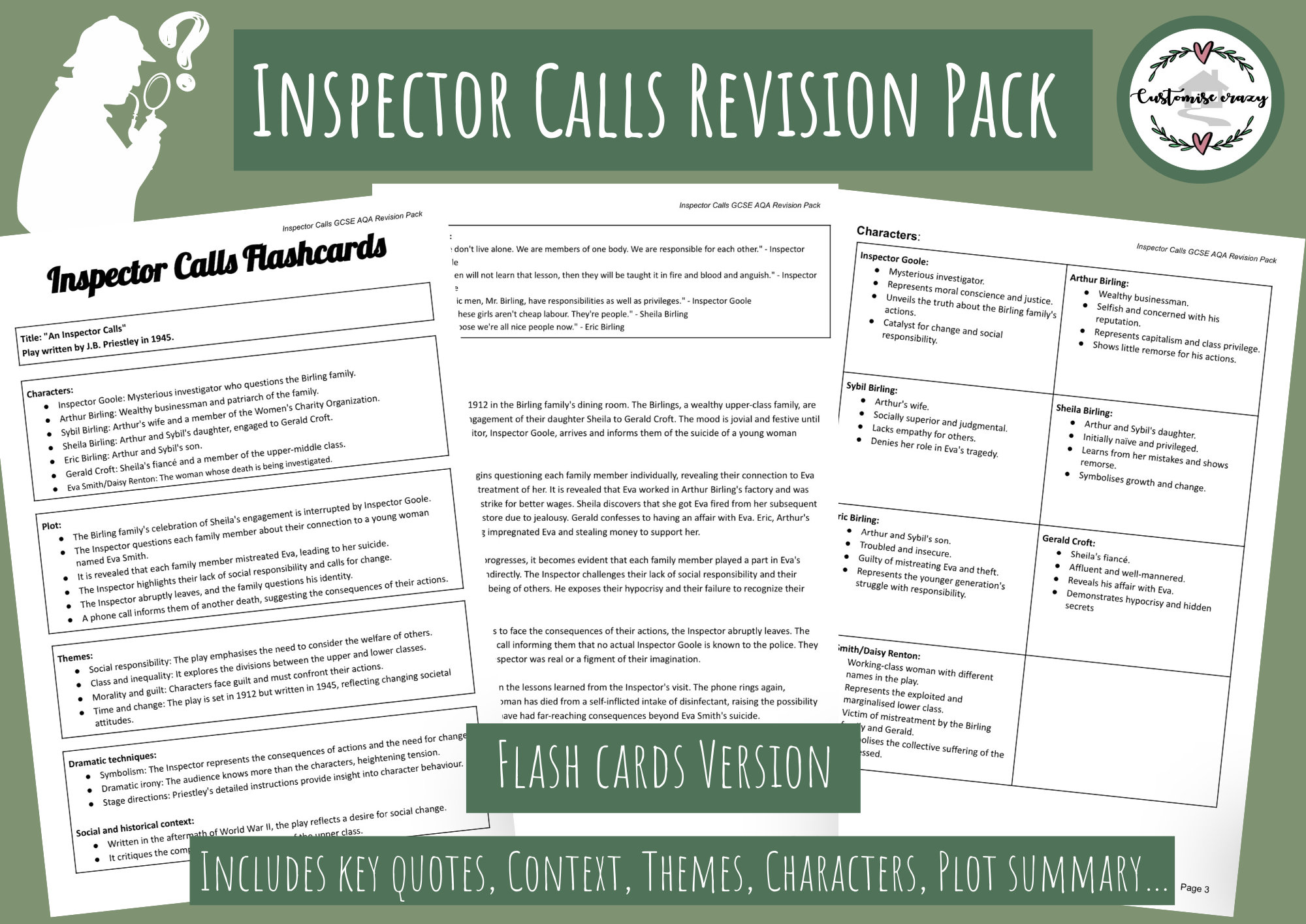 Inspector Calls Revision Guide English Literature GCSE Revision Characters, Themes & Context ...