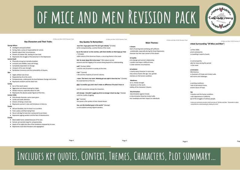 Of Mice and Men Revision Guide English Literature GCSE Revision ...
