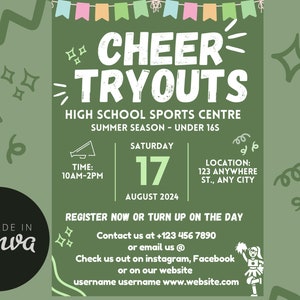 Editable Cheer Tryout Template - Customizable Cheer Flyer, Fully ...