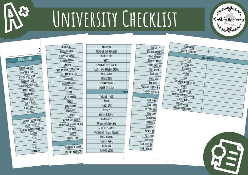 Printable College Packing Checklist for First-year Students, University ...