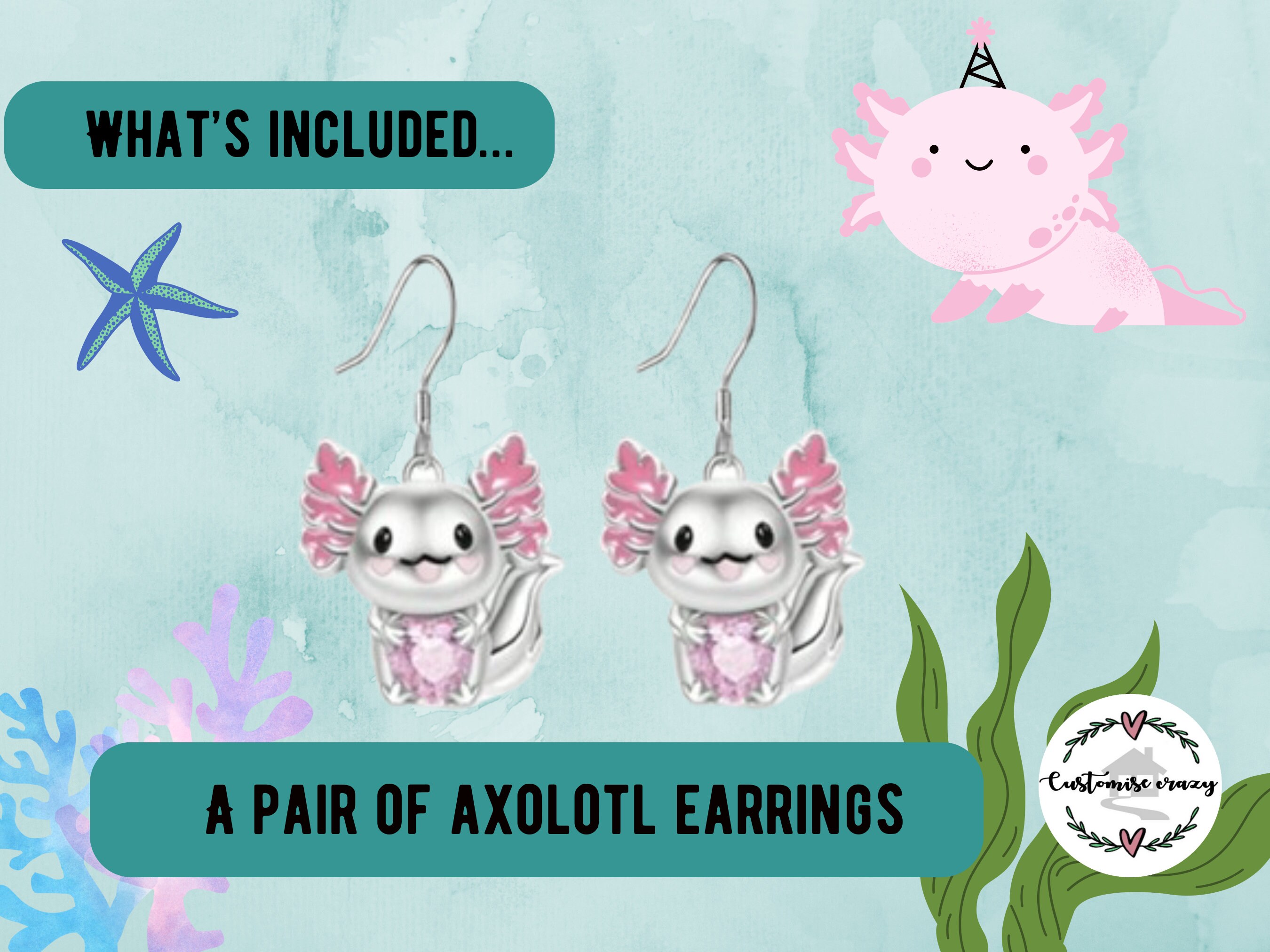 Axolotl Lover's Letterbox Gift Set Quirky Axolotl Earrings, Heart ...