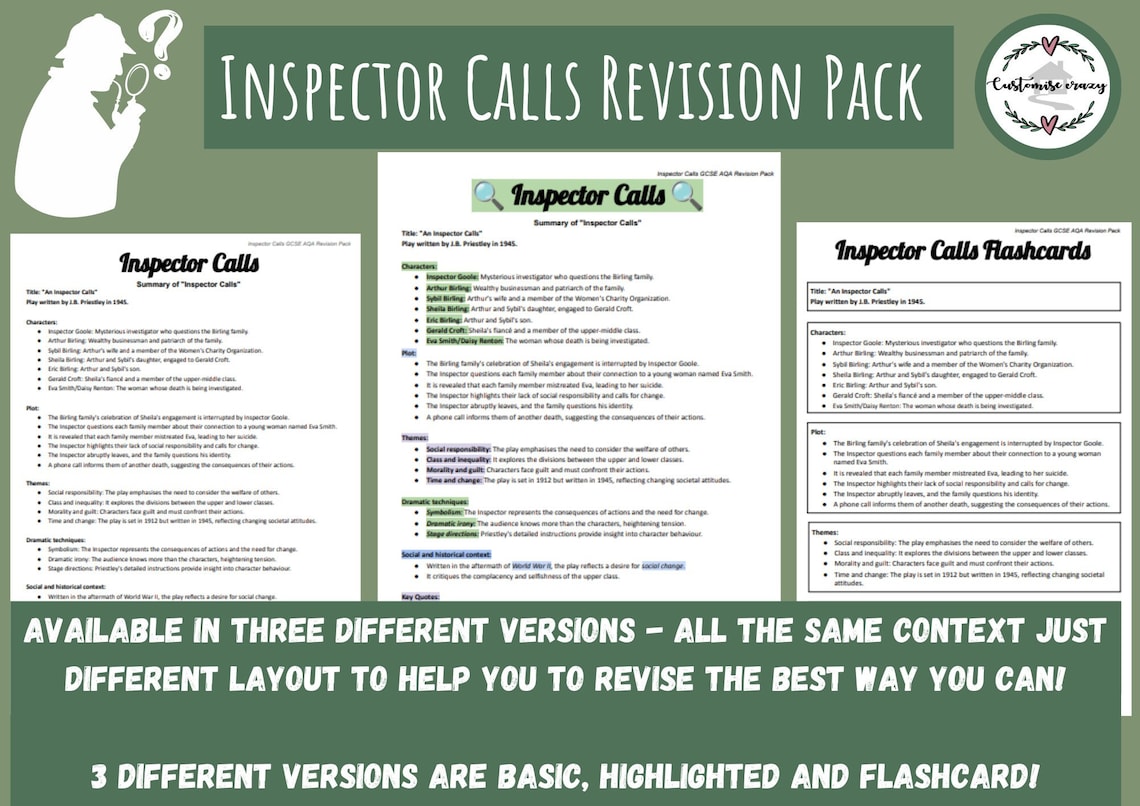 Inspector Calls Revision Guide English Literature GCSE Revision ...