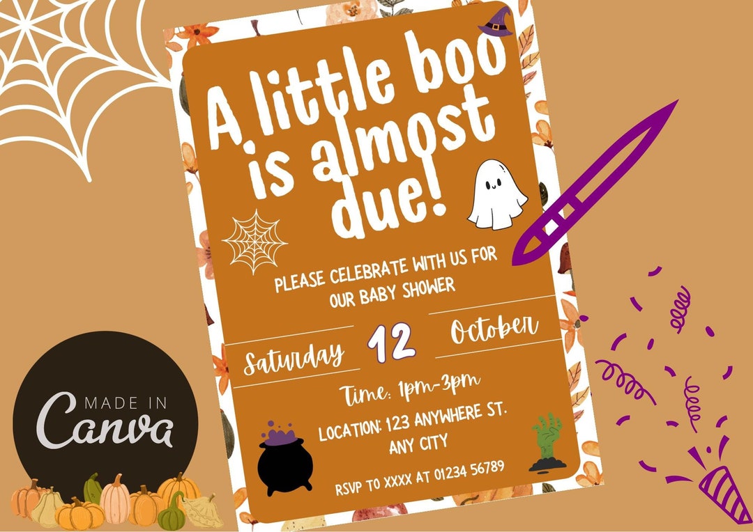 A Little Boo is Almost Due Editable Baby Shower Invite Template ...
