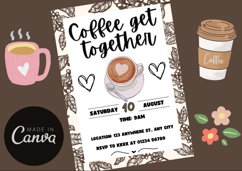 Coffee and Conversation Invite - Canva Coffee Connections Breakfast ...