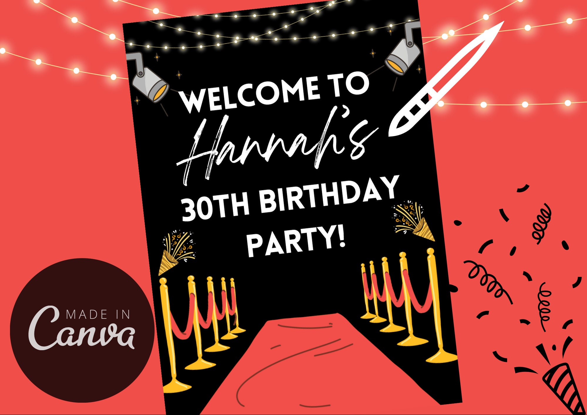 Red Carpet Party Welcome Sign Template, VIP Hollywood Birthday Party ...