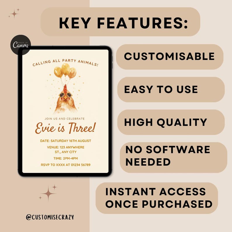 Farm Birthday Invitation Template | Editable Canva | Chicken Party ...