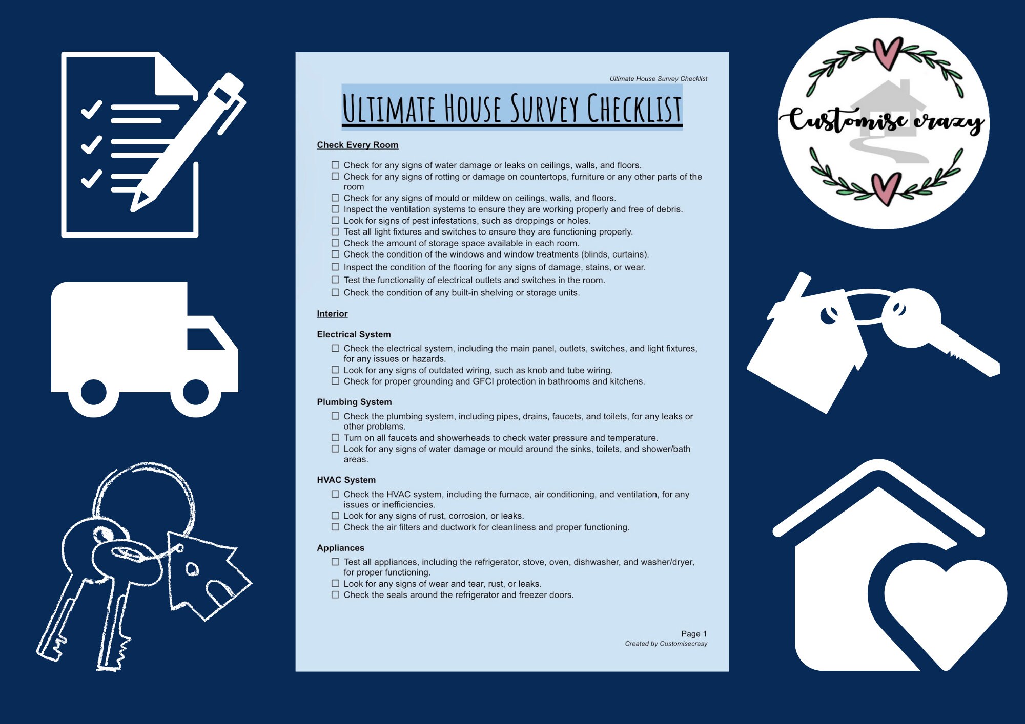 Home Inspection Checklist - House Survey Room by Room Checklist for ...