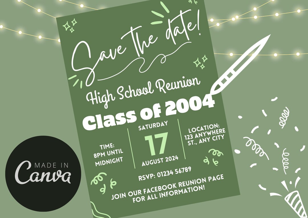Editable Class Reunion Invitation Template – A4 Canva Customizable PDF ...