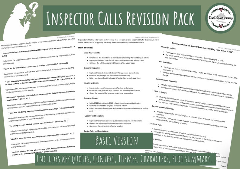 Inspector Calls Revision Guide English Literature GCSE Revision ...