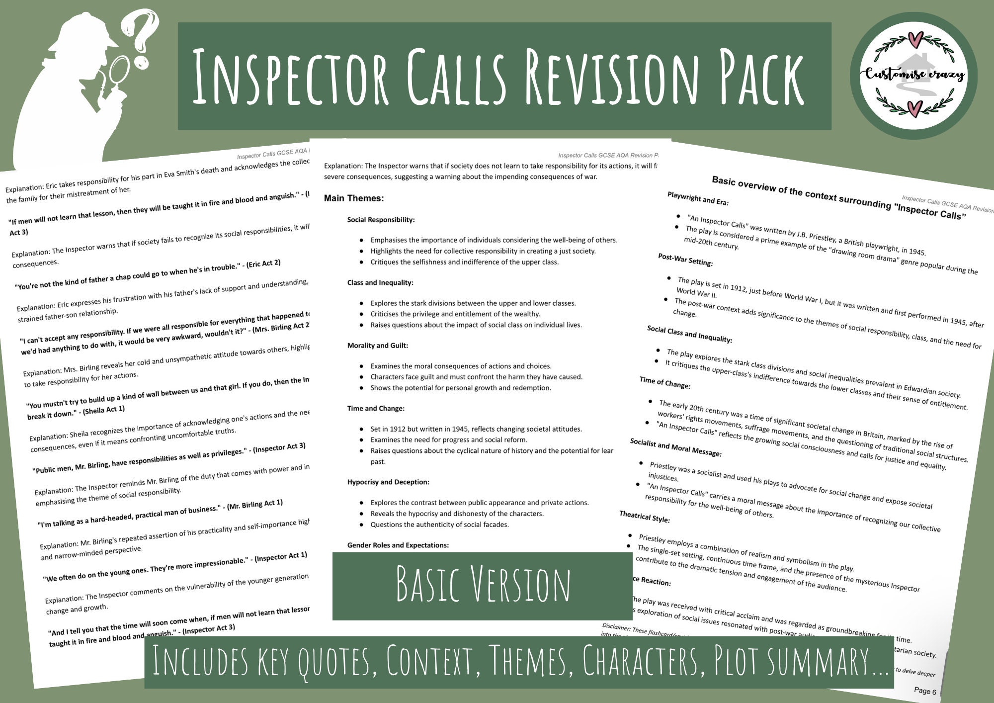 Inspector Calls Revision Guide English Literature GCSE Revision ...