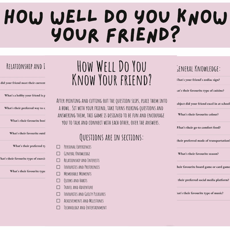Friendship Game Questions - Etsy