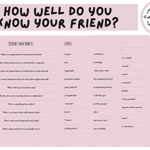 100 How Well Do You Know Your Friend Questions/digital Cards, Printable ...