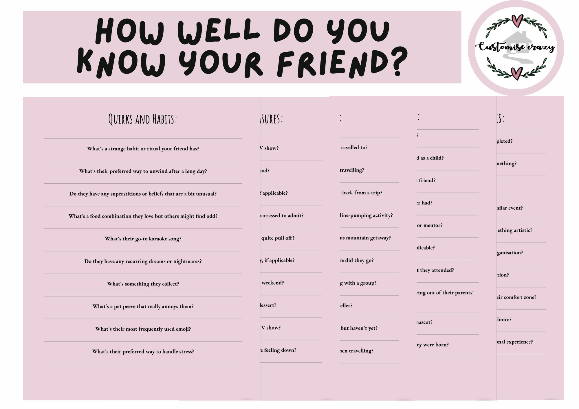 100 How Well Do You Know Your Friend Questions/digital Cards, Printable Friendship Quiz, Best ...