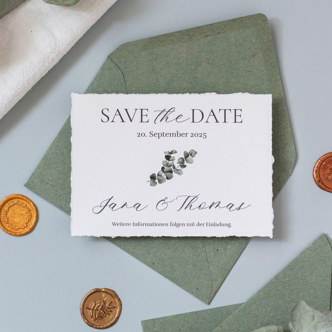 Save the Date Karte Für Eure Hochzeit Mit Eukalyptus ...
