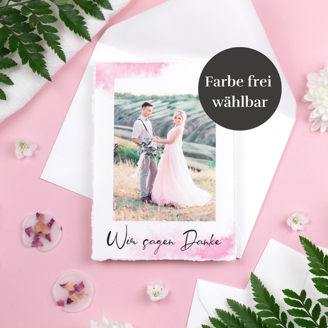 Wedding Thank You Card Thank You Card With Watercolor in Blue, Green ...