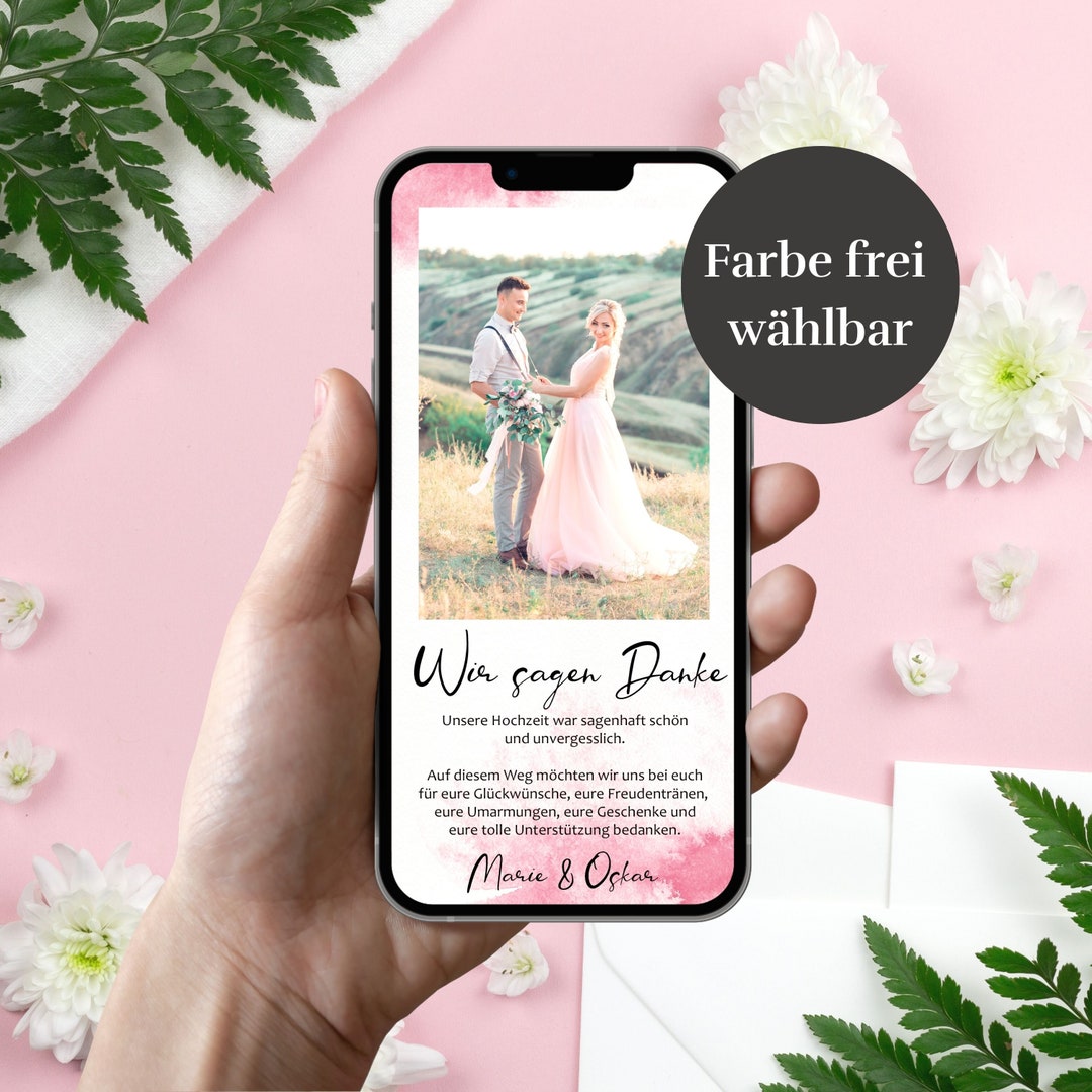 Watercolor Wedding Digital Thank You Card Personalized Thank You Note ...