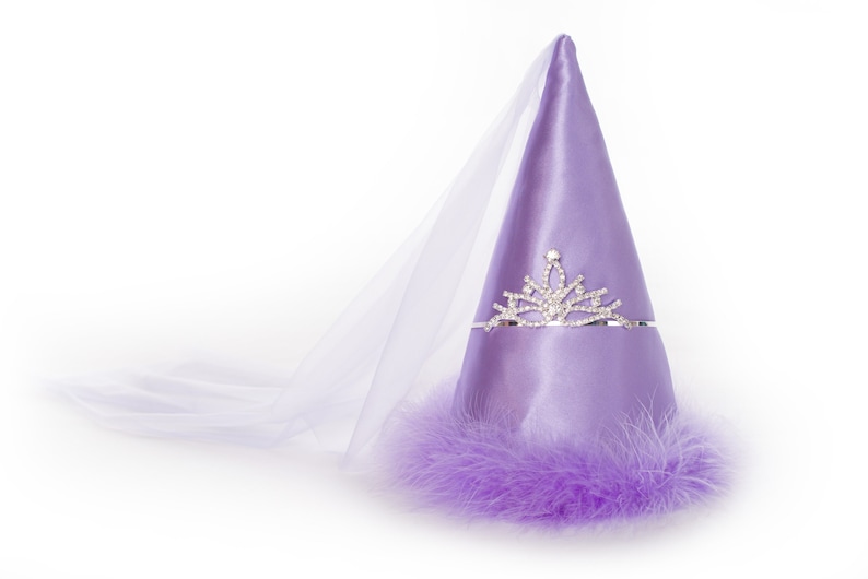 Princess Cone Hat With Tiara, Feather Boa & Chiffon Veil - Etsy