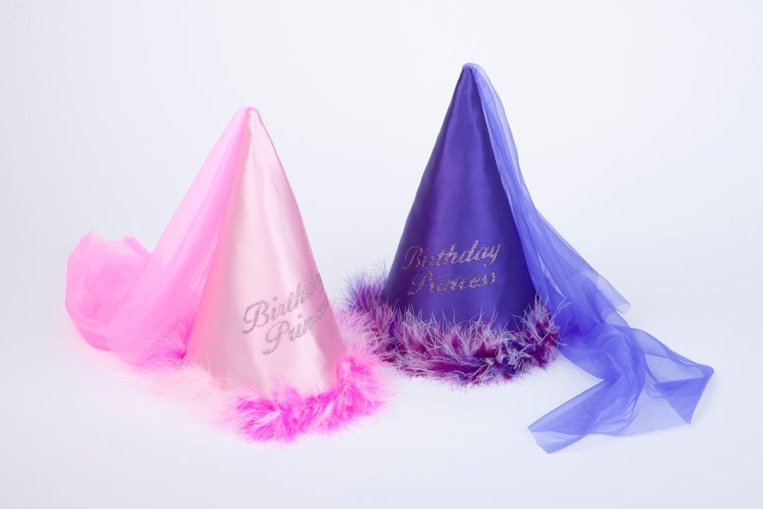 Birthday Princess Hat - Cone-shaped W/ Chiffon Veil & Feather Boa Trim ...