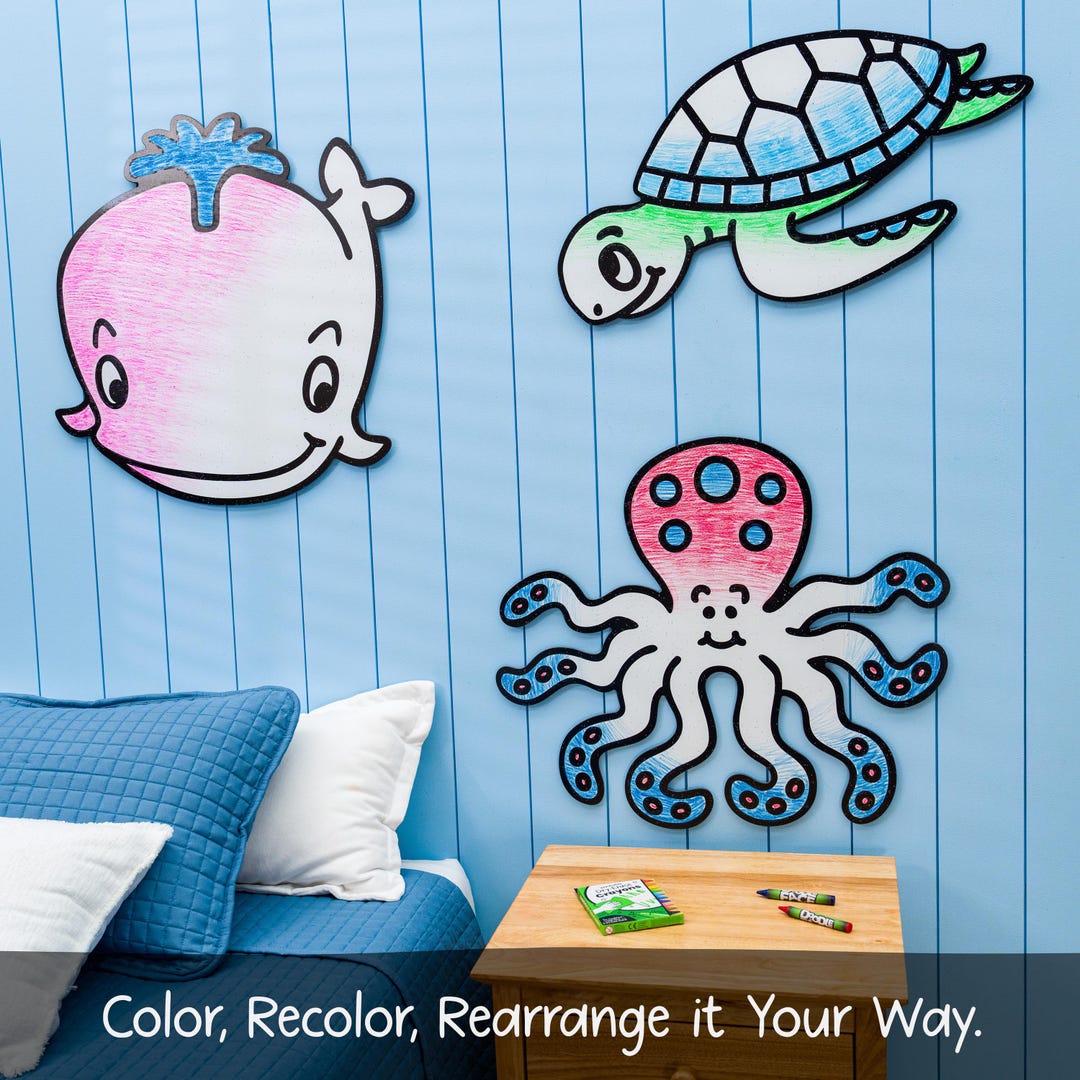 Under the Sea Ocean Animals Set Color N Erase Kids Wall Art & Toy - Etsy