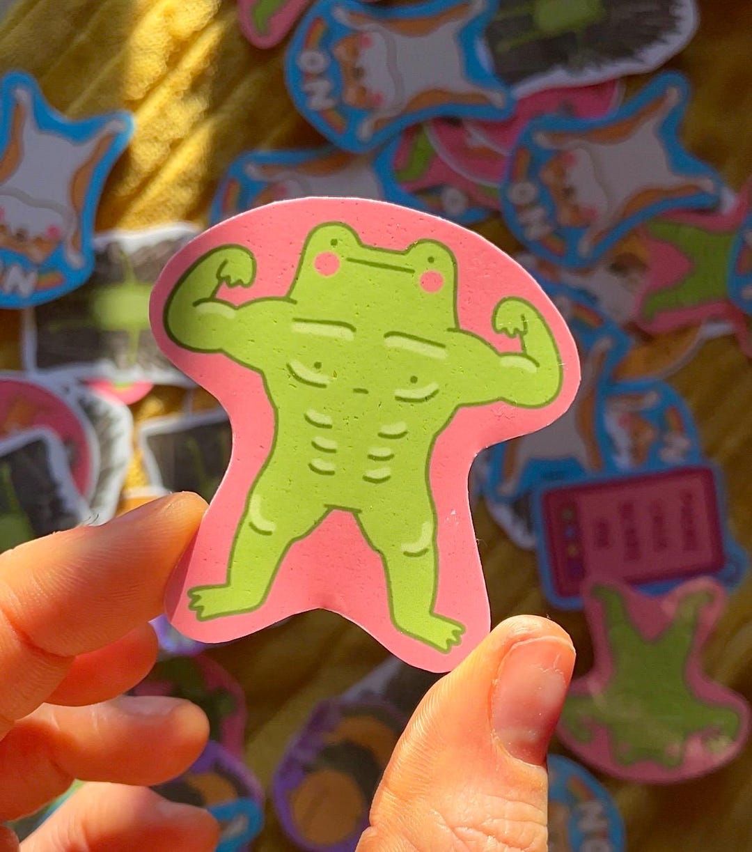 Muscular Frog, Waterproof Sticker - Etsy