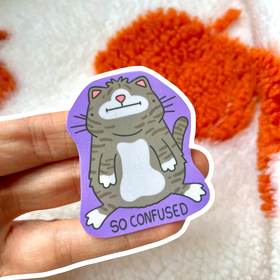 Funny Confused Cat, Waterproof Sticker, Derpy - Etsy