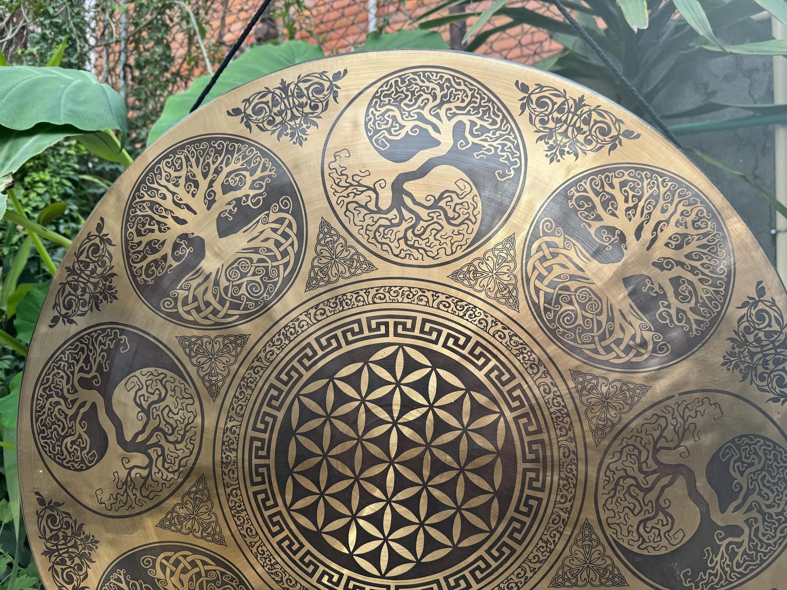70 Cm Tree of Life Scared Geometry Flower of Life Temple Bell Gong With ...