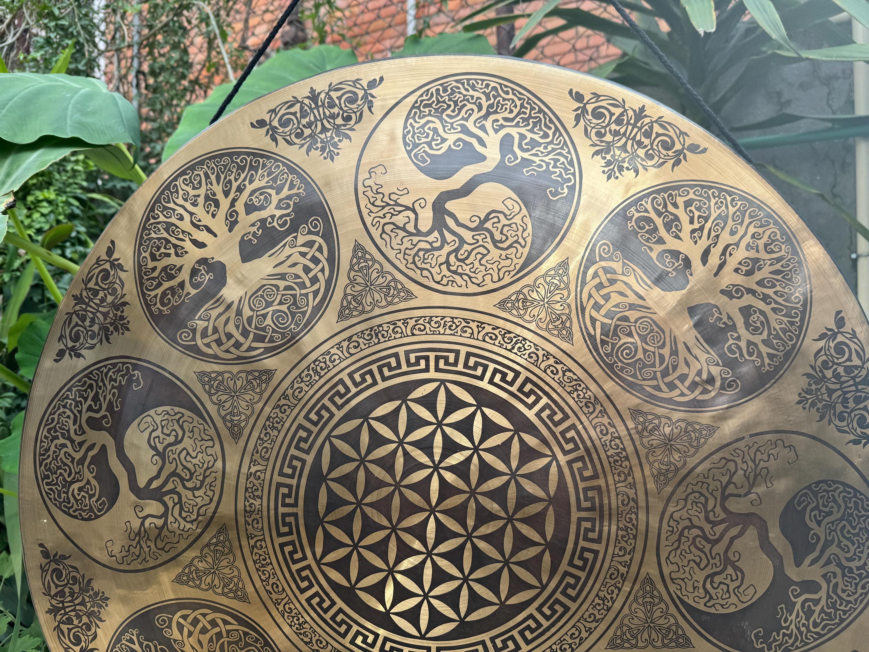 70 Cm Tree of Life Scared Geometry Flower of Life Temple Bell Gong With ...