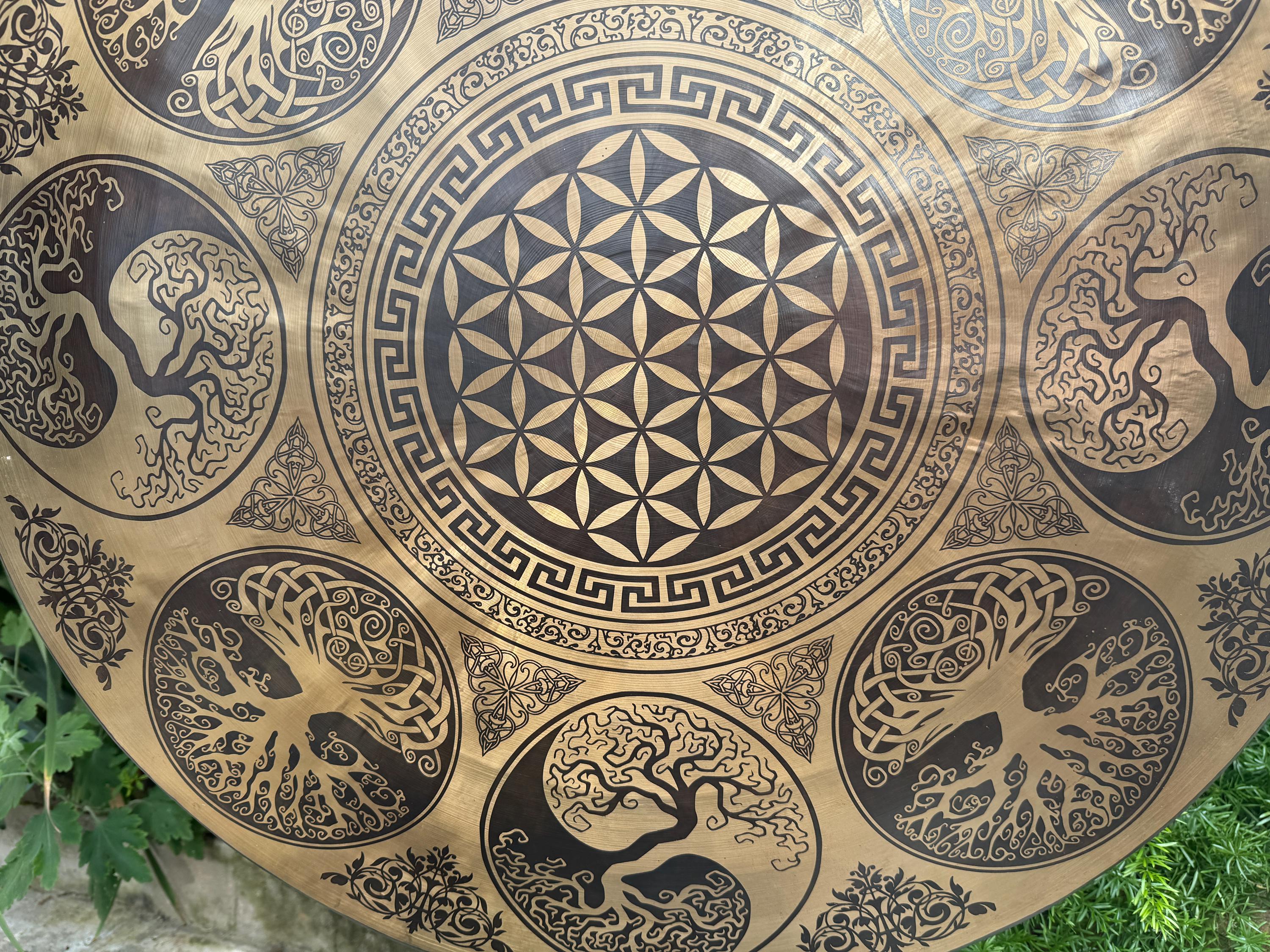 70 Cm Tree of Life Scared Geometry Flower of Life Temple Bell Gong With ...