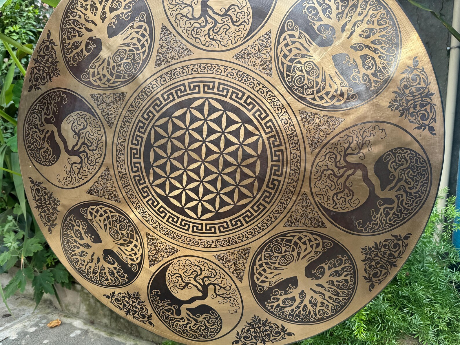 70 Cm Tree of Life Scared Geometry Flower of Life Temple Bell Gong With ...