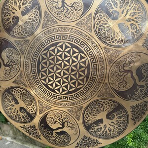 70 Cm Tree of Life Scared Geometry Flower of Life Temple Bell Gong With ...