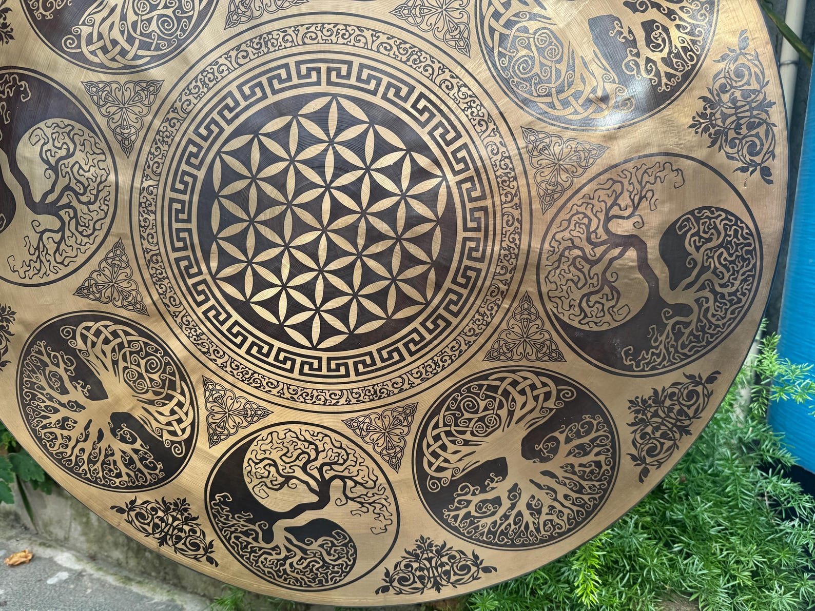 70 Cm Tree of Life Scared Geometry Flower of Life Temple Bell Gong With ...