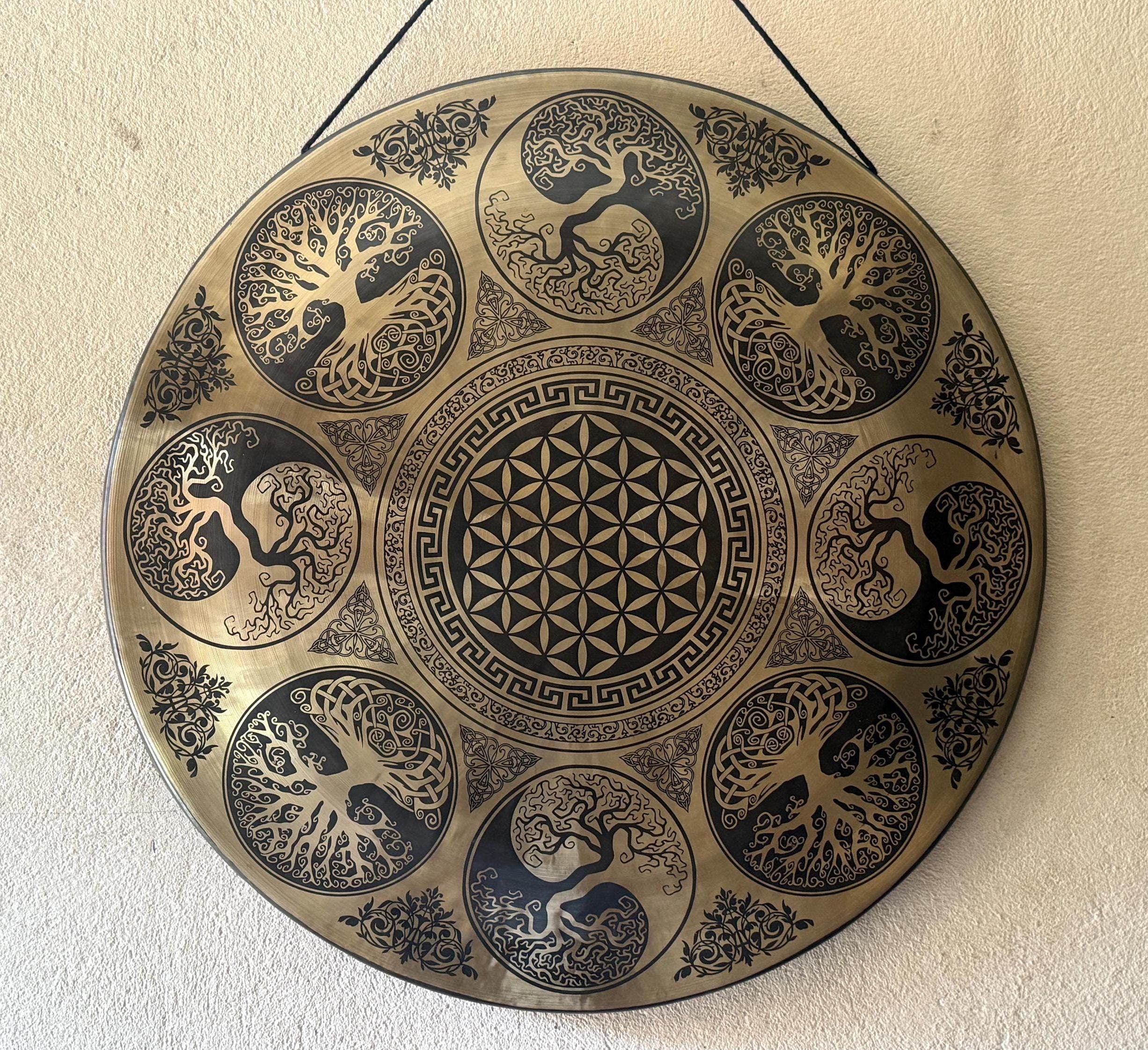 70 Cm Tree of Life Scared Geometry Flower of Life Temple Bell Gong With ...