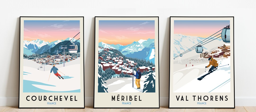 Three Valleys Ski Prints | Les 3 Vallées | Poster | Print | Skiing ...