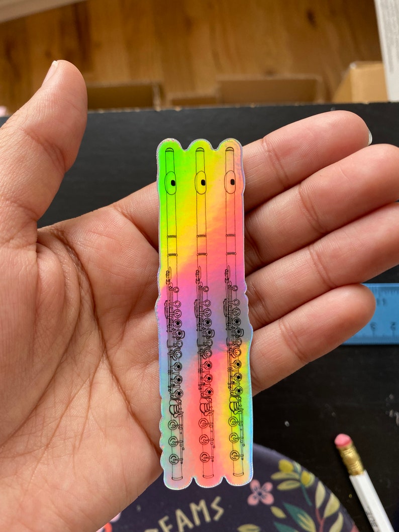 Holographic Flute Sticker, Holo Decal, Piccolo, Instrument, Woodwind ...