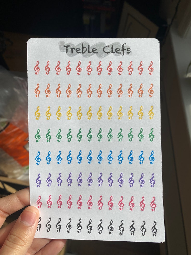 Rainbow Treble Clef Sticker Sheet, Sticker Pack, Music Stickers, Music ...