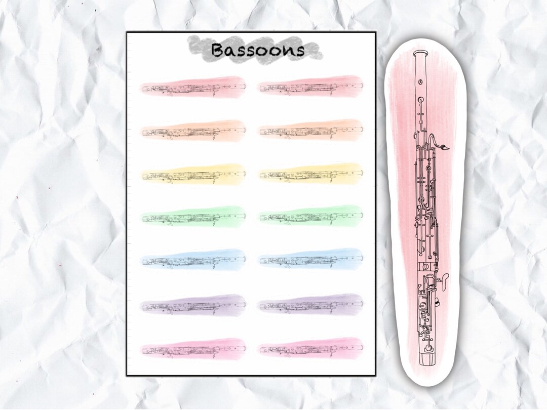 Bassoon Sticker Sheet, Rainbow, Woodwind Instrument, Orchestra, Band ...